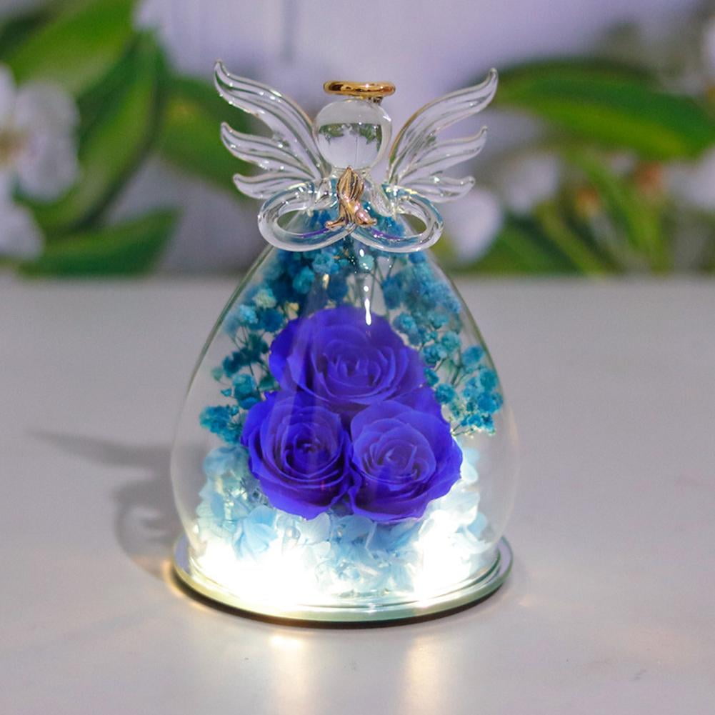 Angel Roses Gifts for Mom,Preserved Real Flowers Roses in Glass Angel Figurines, Forever Flower ...