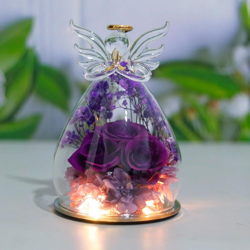 Angel Roses Gifts for Mom, Preserved Real Flowers Roses in Glass Angel ...