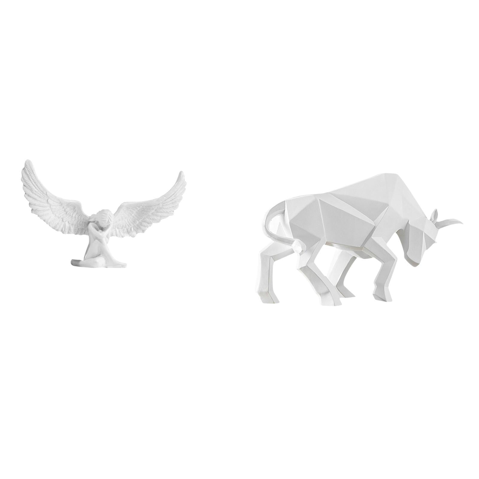 Angel Sculpture Bull Statue Collectible Art Resin Material for Home ...