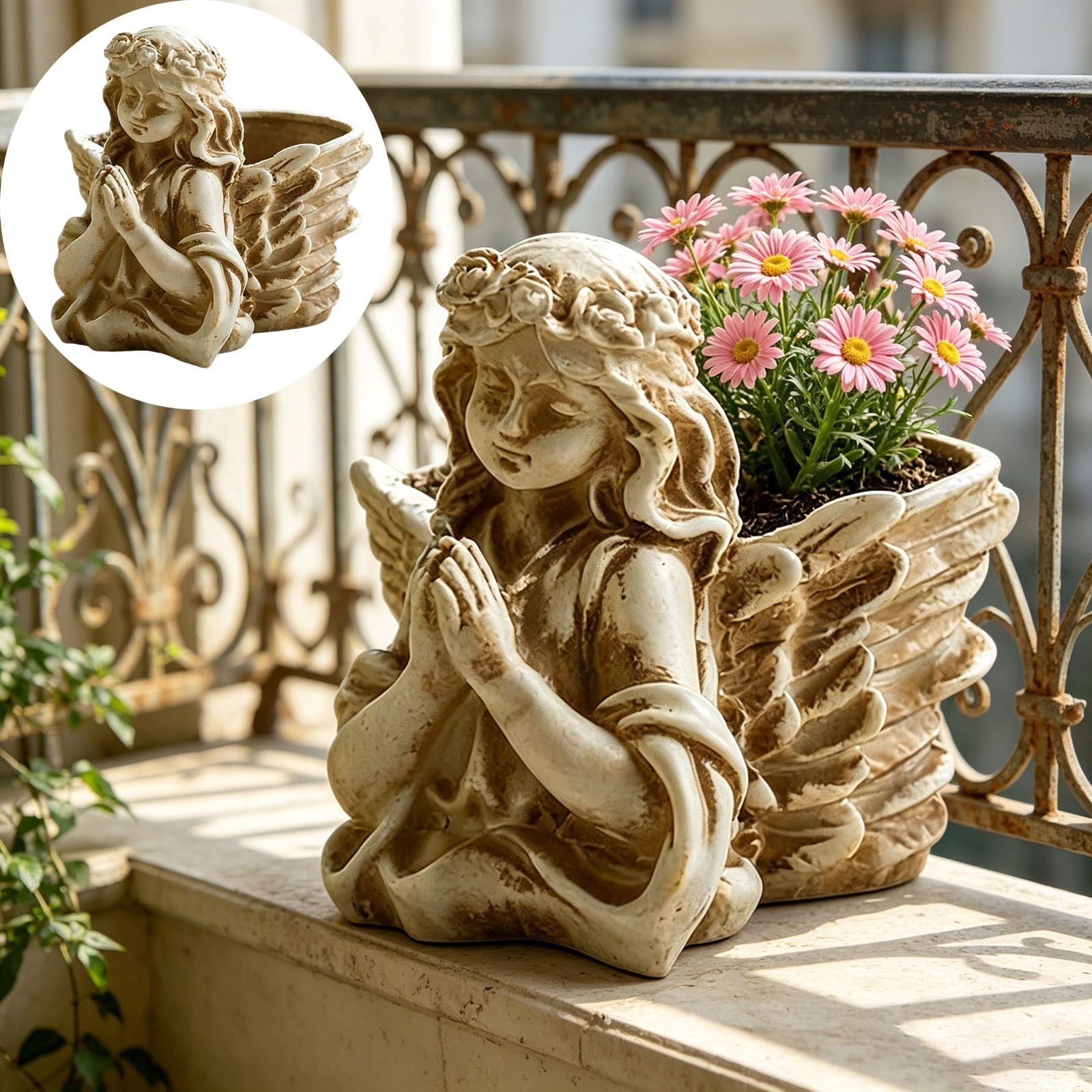 Angel Shaped Planter Pot, Retro European Style Vinyl Planter with ...