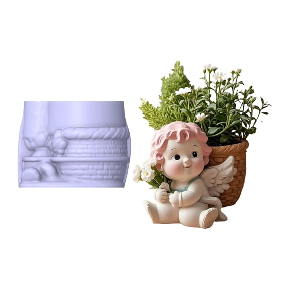Angel Silicone Mold Flower Container Cast Crafting For Resin Concrete ...