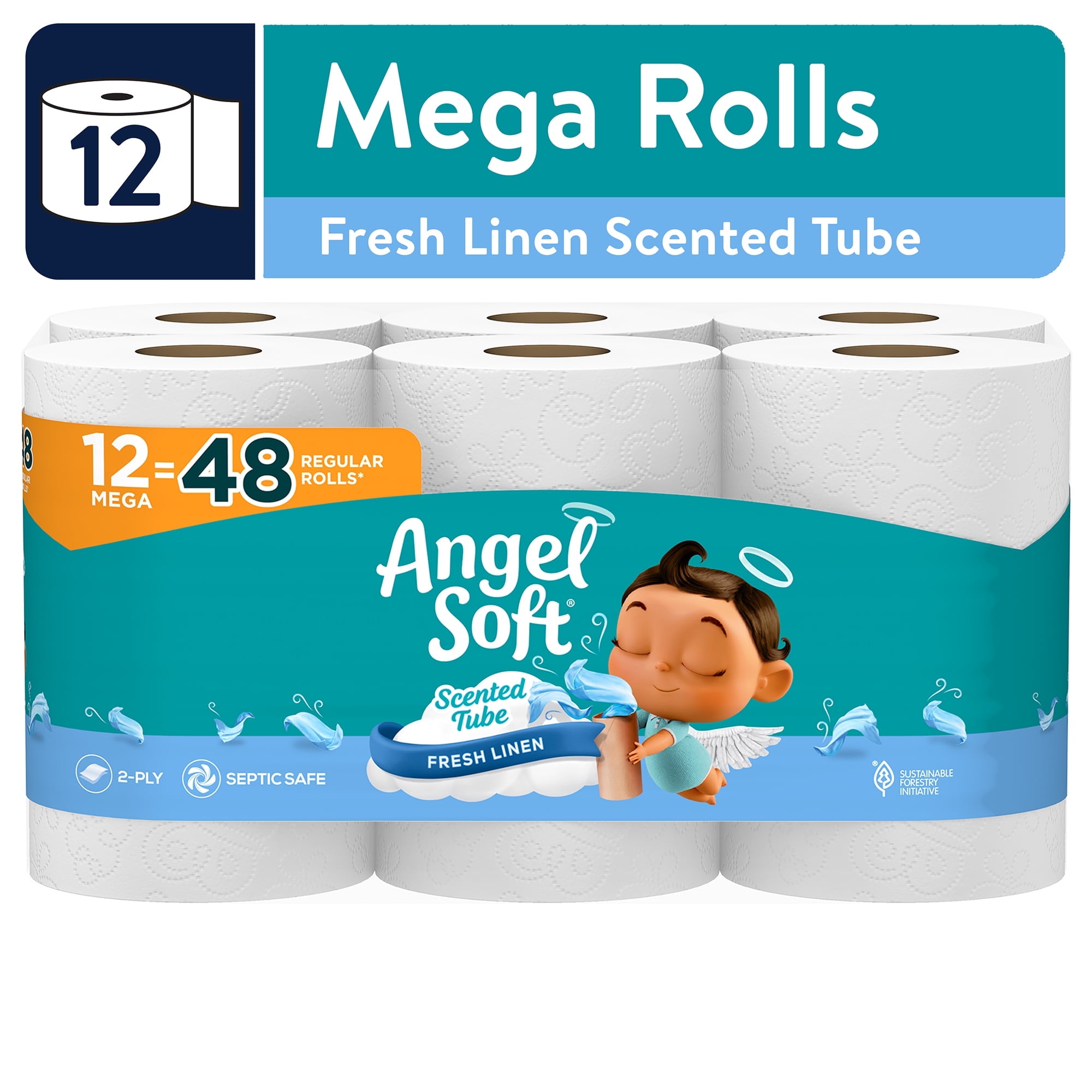 Angel Soft 2-Ply Toilet Paper, Fresh Linen Scented Tube, 12 Mega Rolls ...