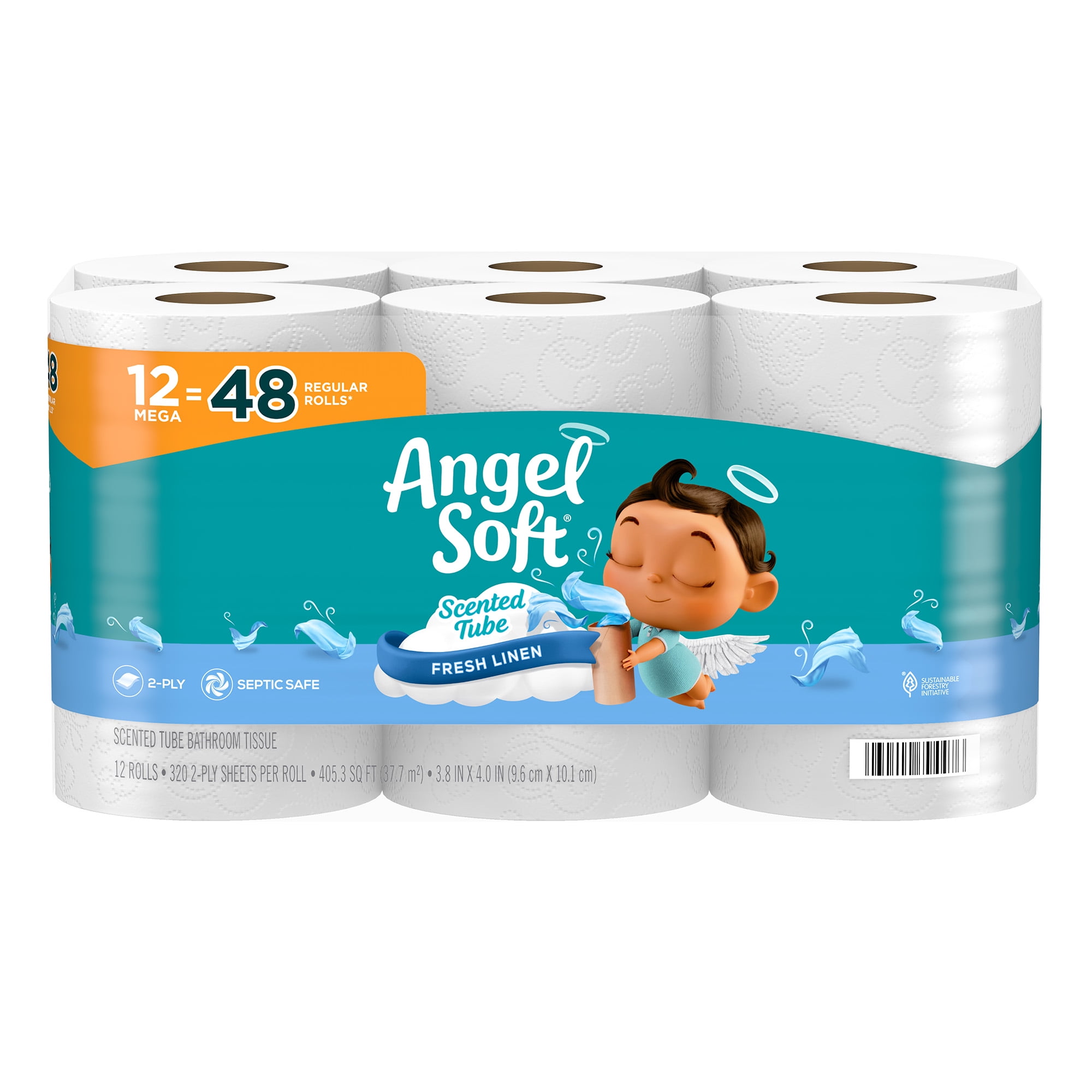 Angel Soft 2-Ply Toilet Paper, Fresh Linen Scented Tube, 12 Mega Rolls ...