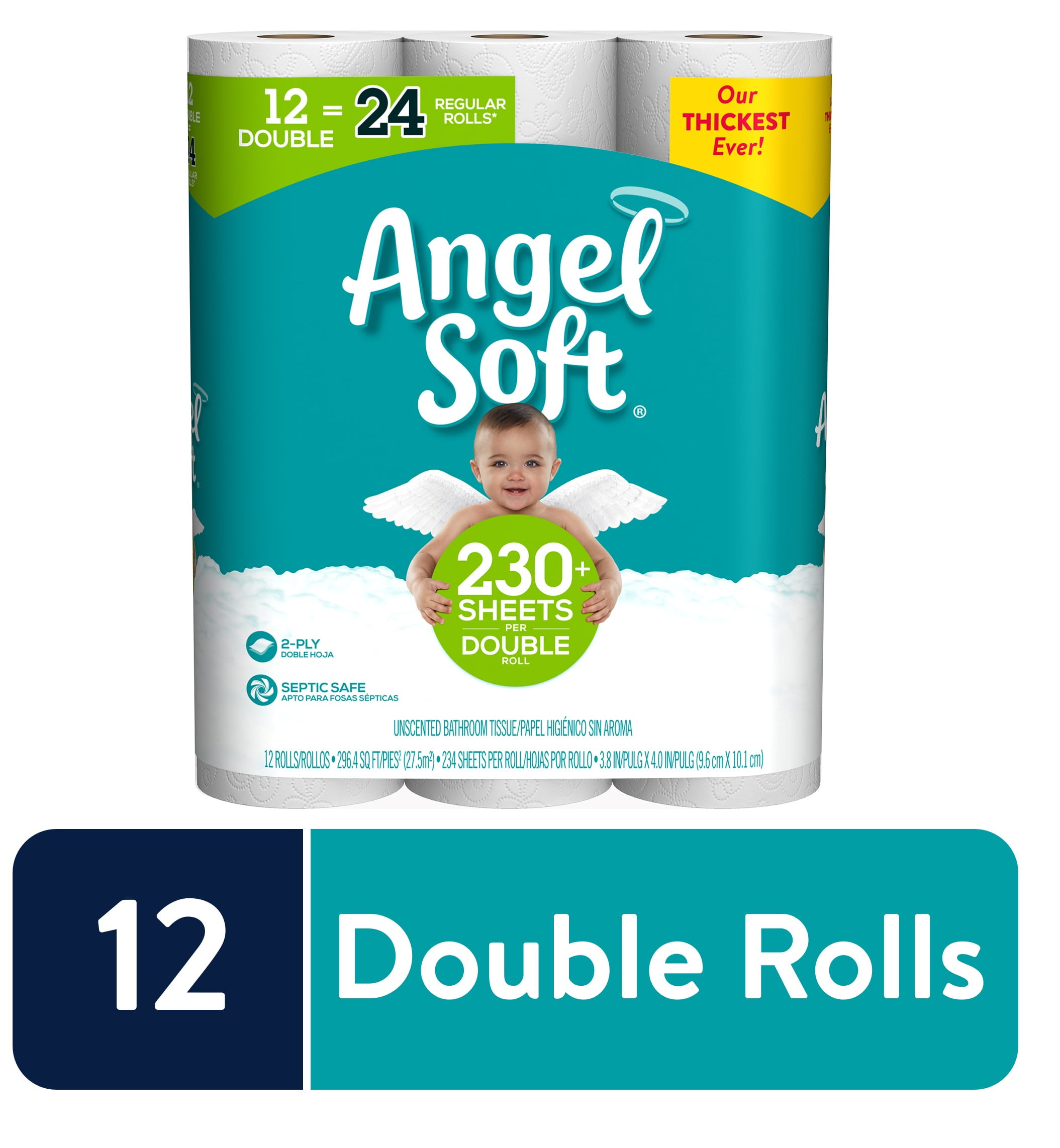 Angel Soft Septic Safe Toilet Tissue, 12 Double Rolls - Walmart.com