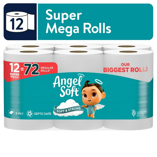 Angel Soft Toilet Paper 12 Super Mega Rolls 2 Ply Toilet Tissue
