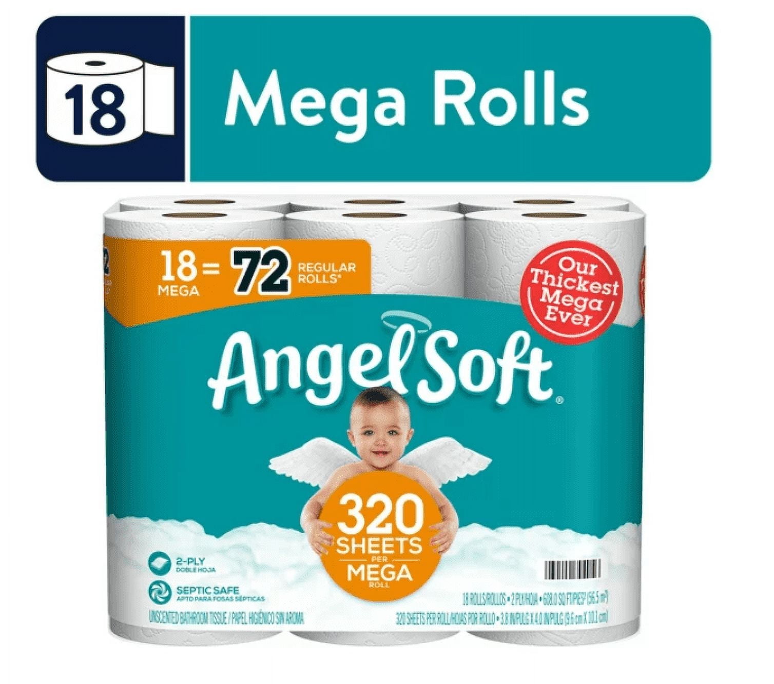 Angel Soft Toilet Paper, OIF8 24 Super Mega Rolls = 144 Regular Rolls ...