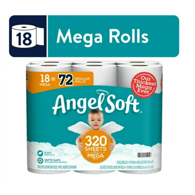 Angel Soft Toilet Paper; 18 Mega Rolls - Walmart.com