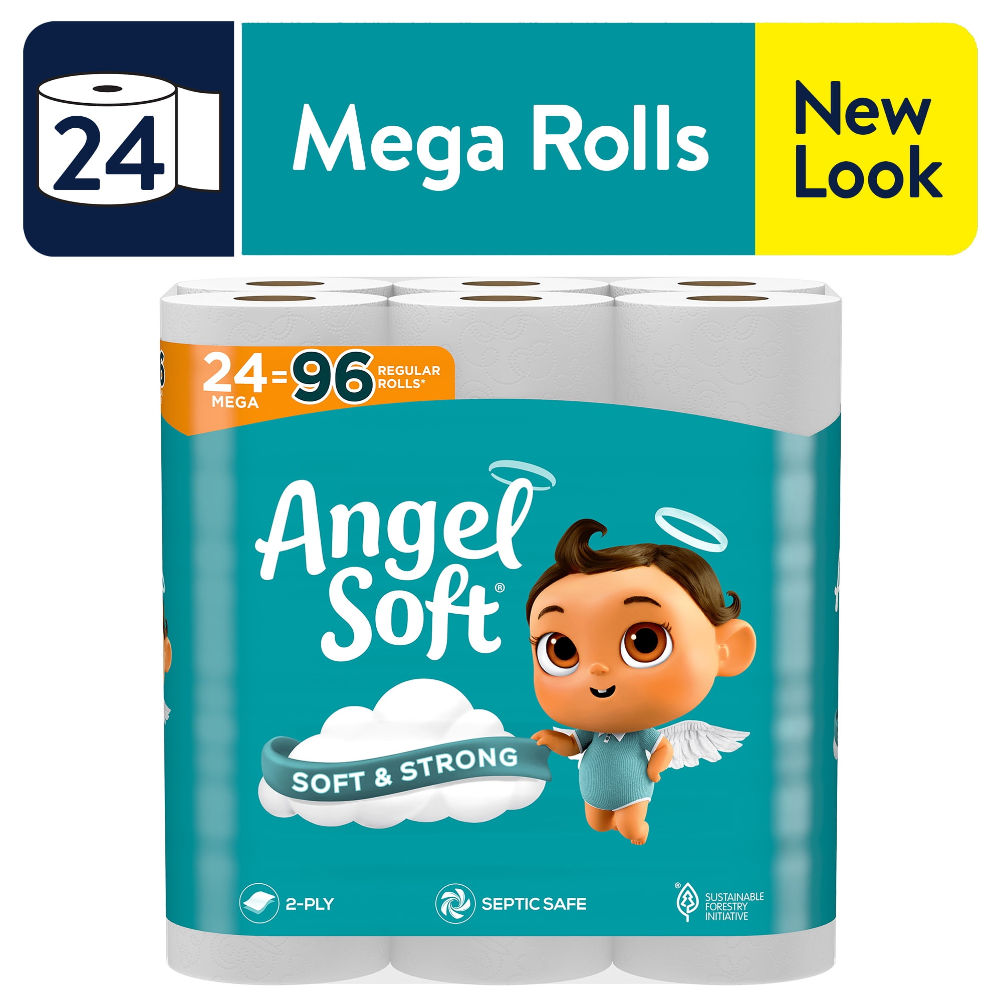 Angel Soft Toilet Paper, 24 Mega Rolls, 2-Ply Toilet Tissue - Walmart.com