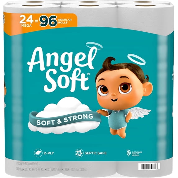 Angel Soft Toilet Paper, 24 Mega Rolls, 96 Regular Rolls Equivalent ...