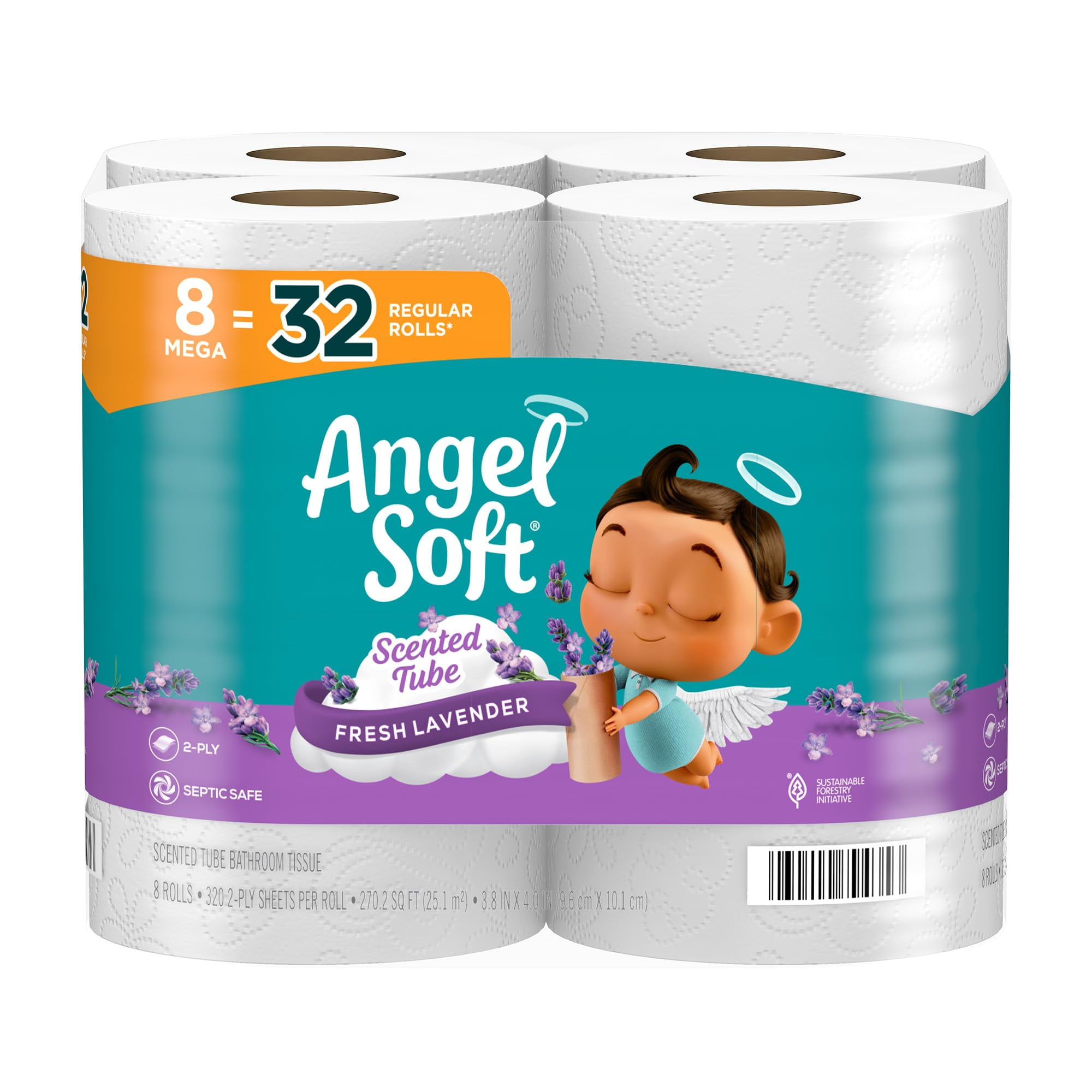 Angel Soft Toilet Paper with Fresh BSL1 Lavender Scented Tube, 8 Mega Rolls = 32 Regular Rolls ...