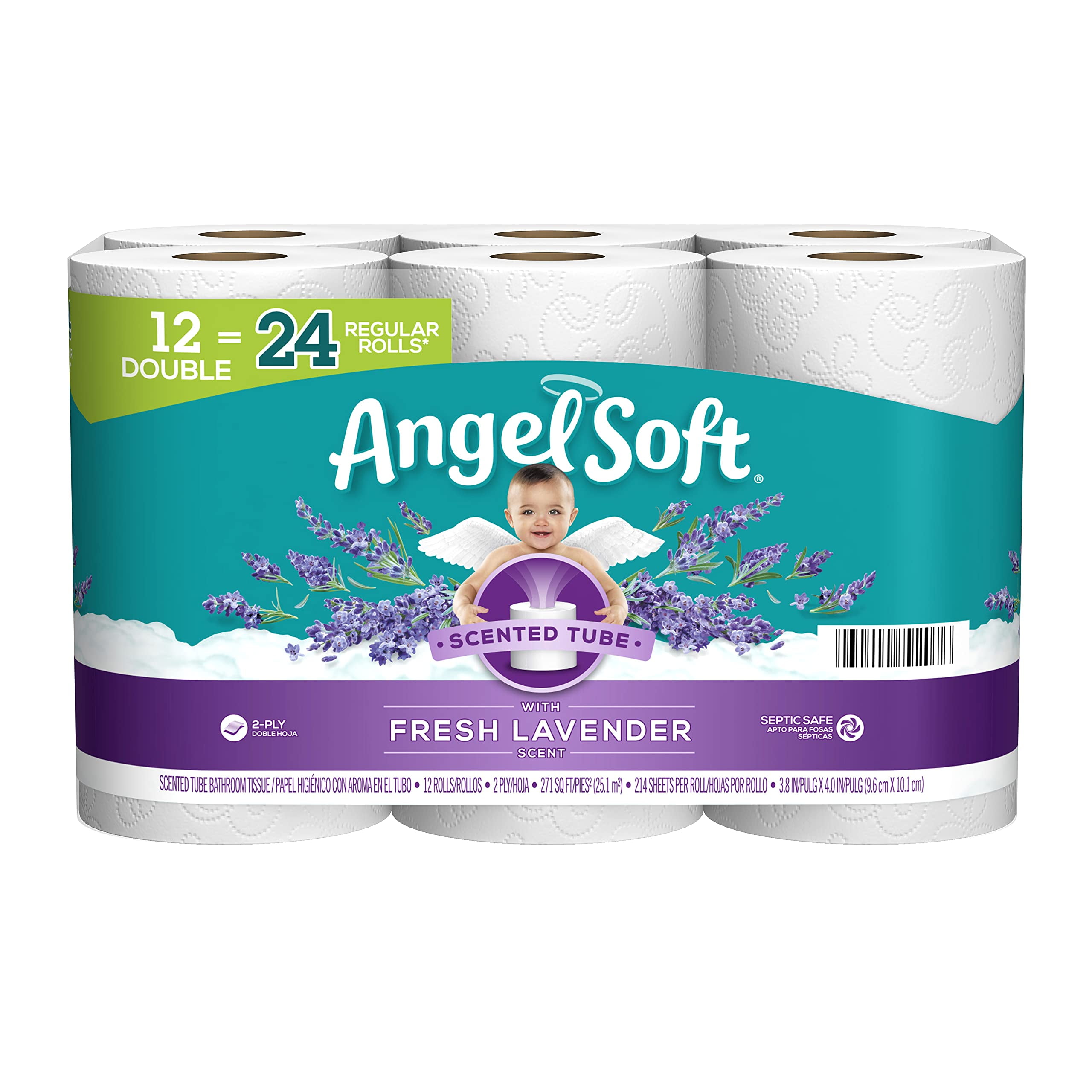 Angel Soft, Toilet Paper, 12 Double Rolls, Fresh Lavender Scented Tube ...