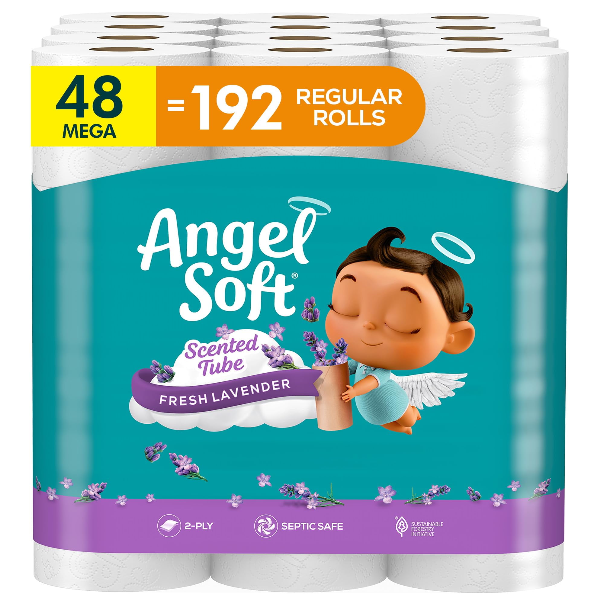Angel Soft Toilet Paper with Fresh Lavender Scented Tube, 48 Mega Rolls ...