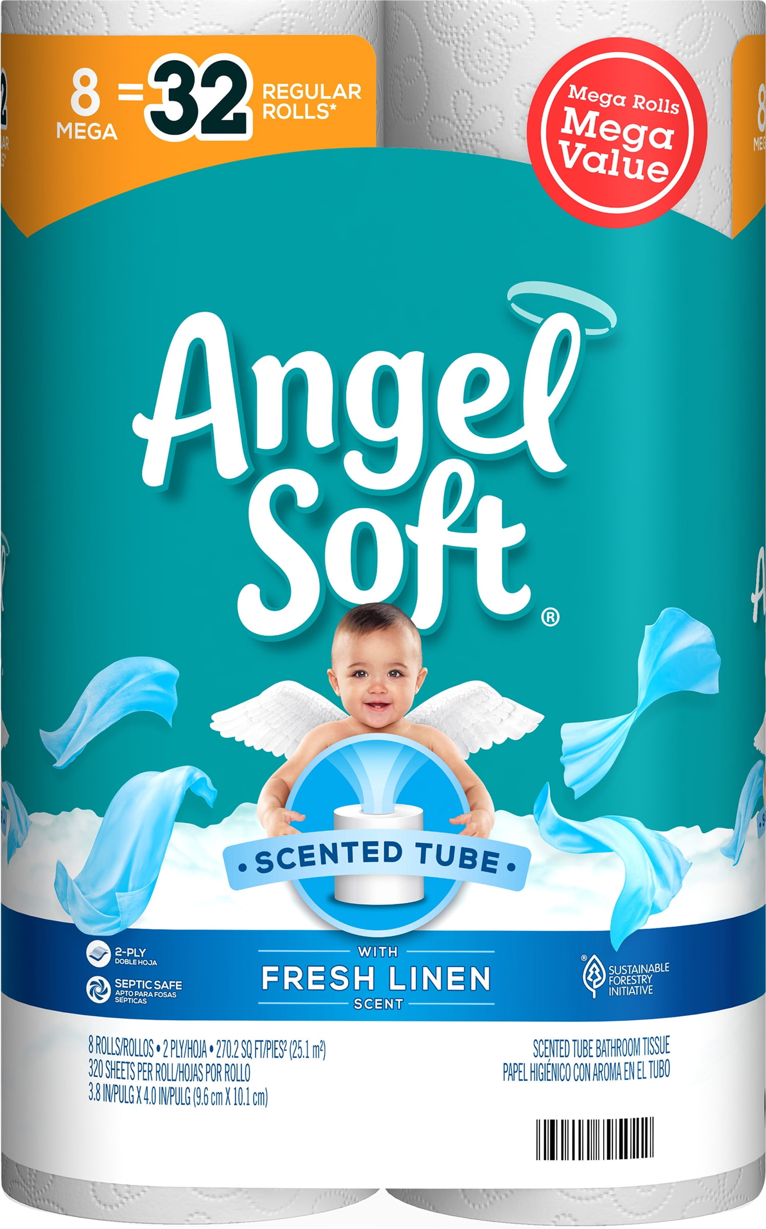 Angel Soft Toilet Paper, Fresh Linen Scent, 8 Mega Rolls, 2-Ply, 320 Sheets Per Roll - Walmart.com