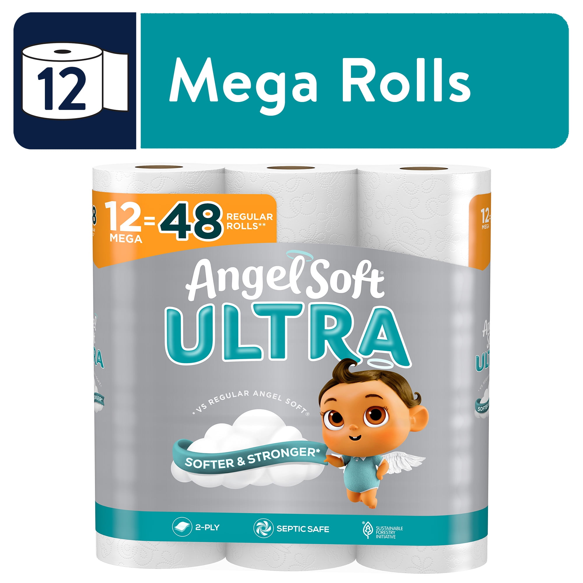Brandclub - Angel Soft Ultra 2-Ply Toilet Paper, 12 Mega Rolls