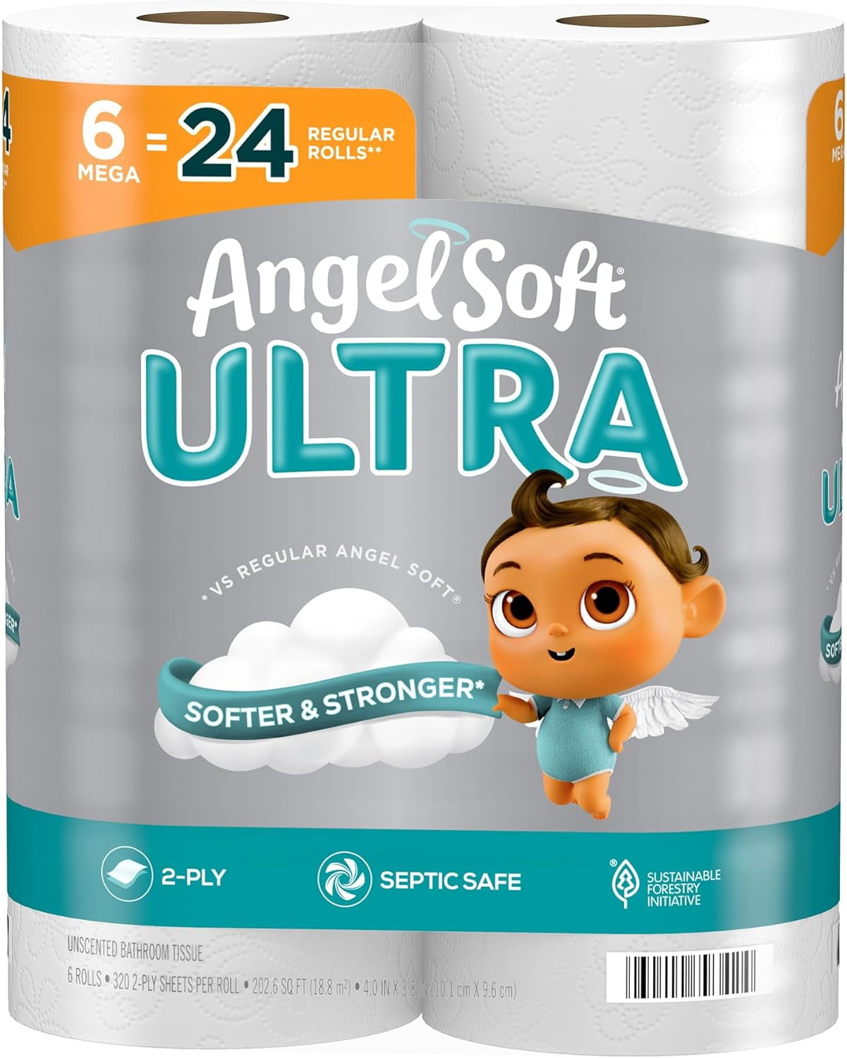 Angel Soft Ultra Toilet Paper, 6 Mega Rolls, 2-Ply, 320 Sheets Per Roll ...