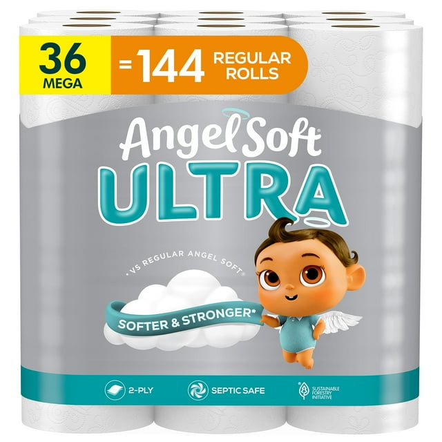 Angel Soft Ultra Toilet Stf9 Paper 36 Mega Rolls 144 Regular Rolls