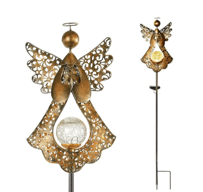Angel Solar Lights Stake with Crackle Glass Globe Waterproof, Metal ...