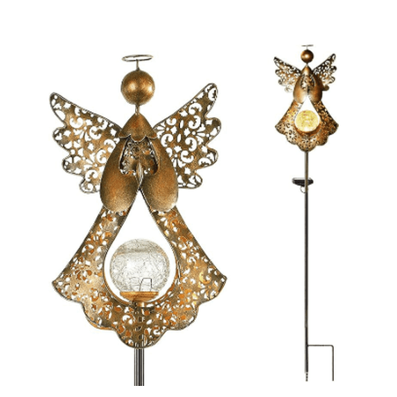 Angel Solar Lights Stake with Crackle Glass Globe Waterproof, Metal ...