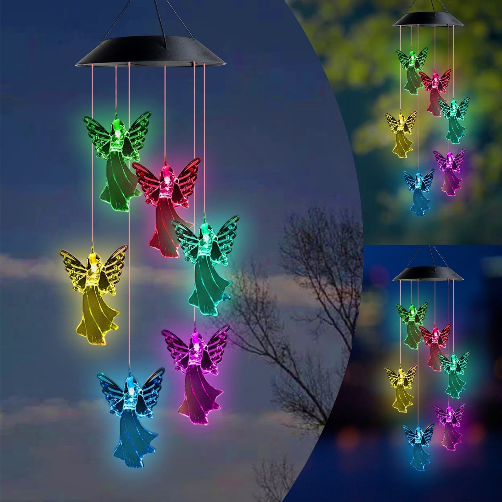 Angel Solar Wind Chime, Color Changing Solar Mobile Wind Chime Light ...