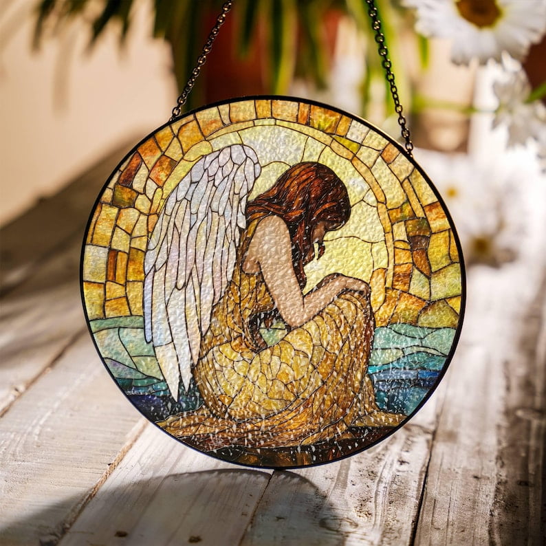 Angel Stained Glass SunCatcher Angel Wings Light Catcher Window Hanging ...