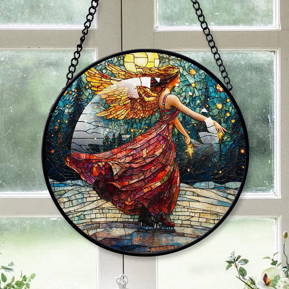 Angel Stained Glass Suncatcher, Angel Christmas Ornament, Angel Stained ...