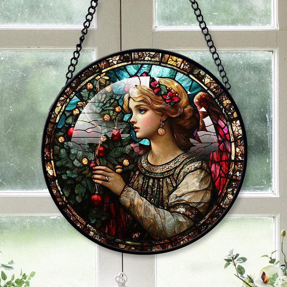 Angel Stained Glass Suncatcher, Angel Christmas Ornament, Angel Stained ...