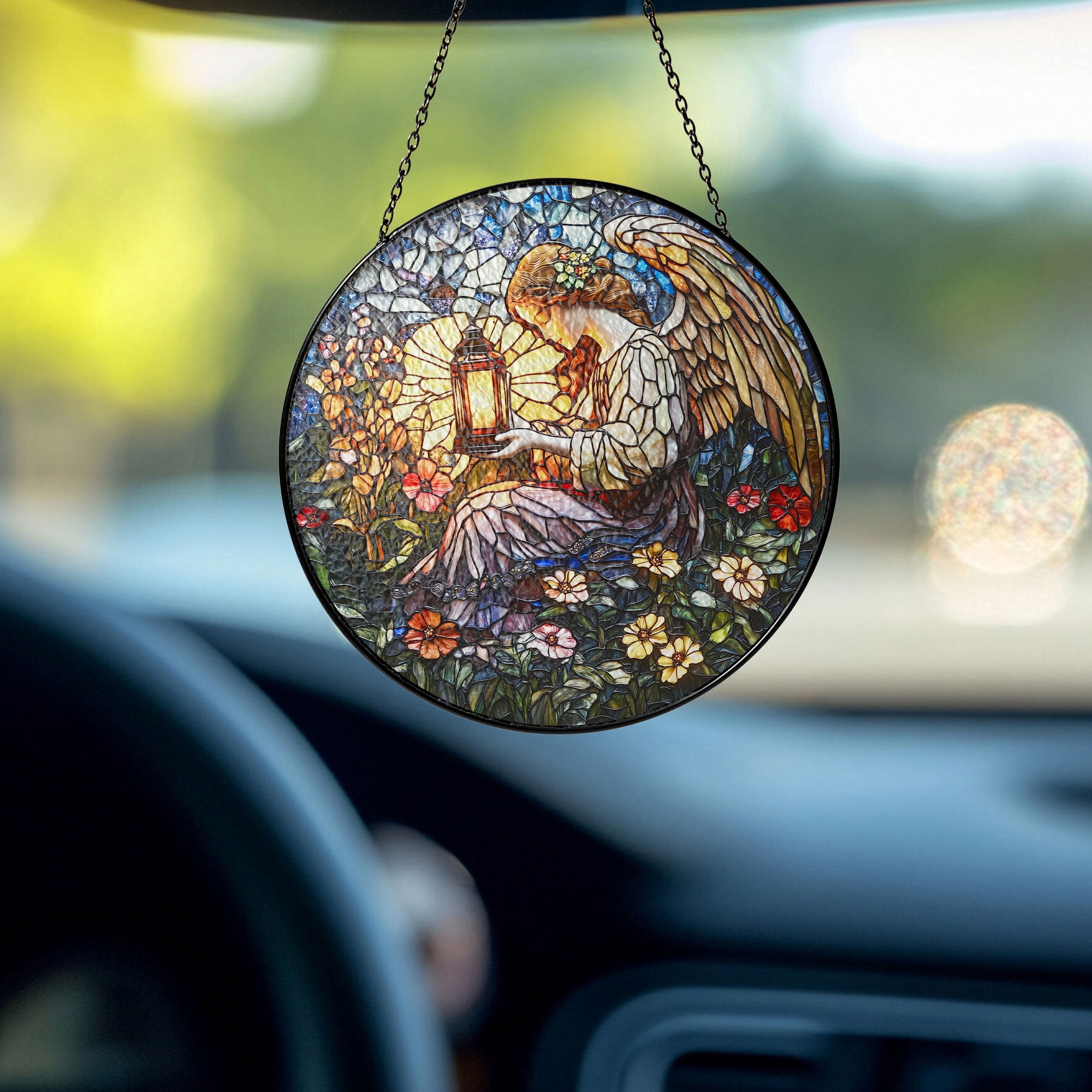 Angel Stained Glass Suncatcher - Handcrafted Mosaic Art with Lantern ...