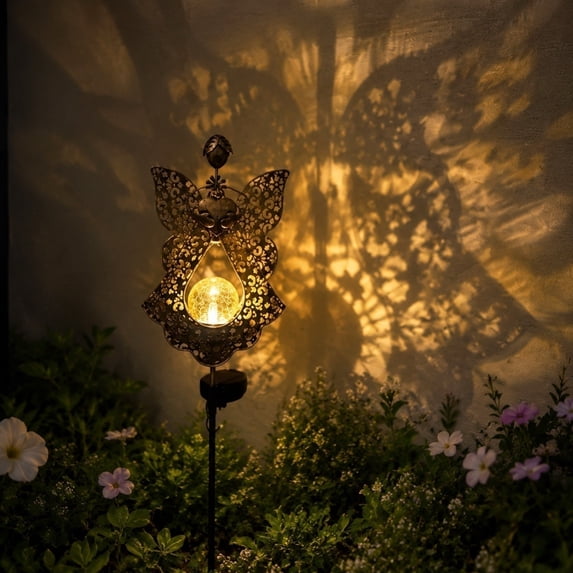 Angel Stake Solar Lights with Crackle Glass Globe Waterproof Warm White ...
