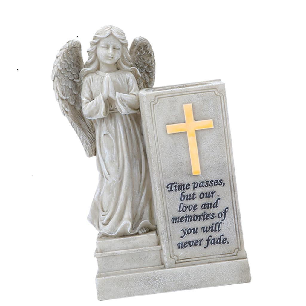 Angel Statue Garden Decors Fluorescent Angel Figurines Resin Praying ...