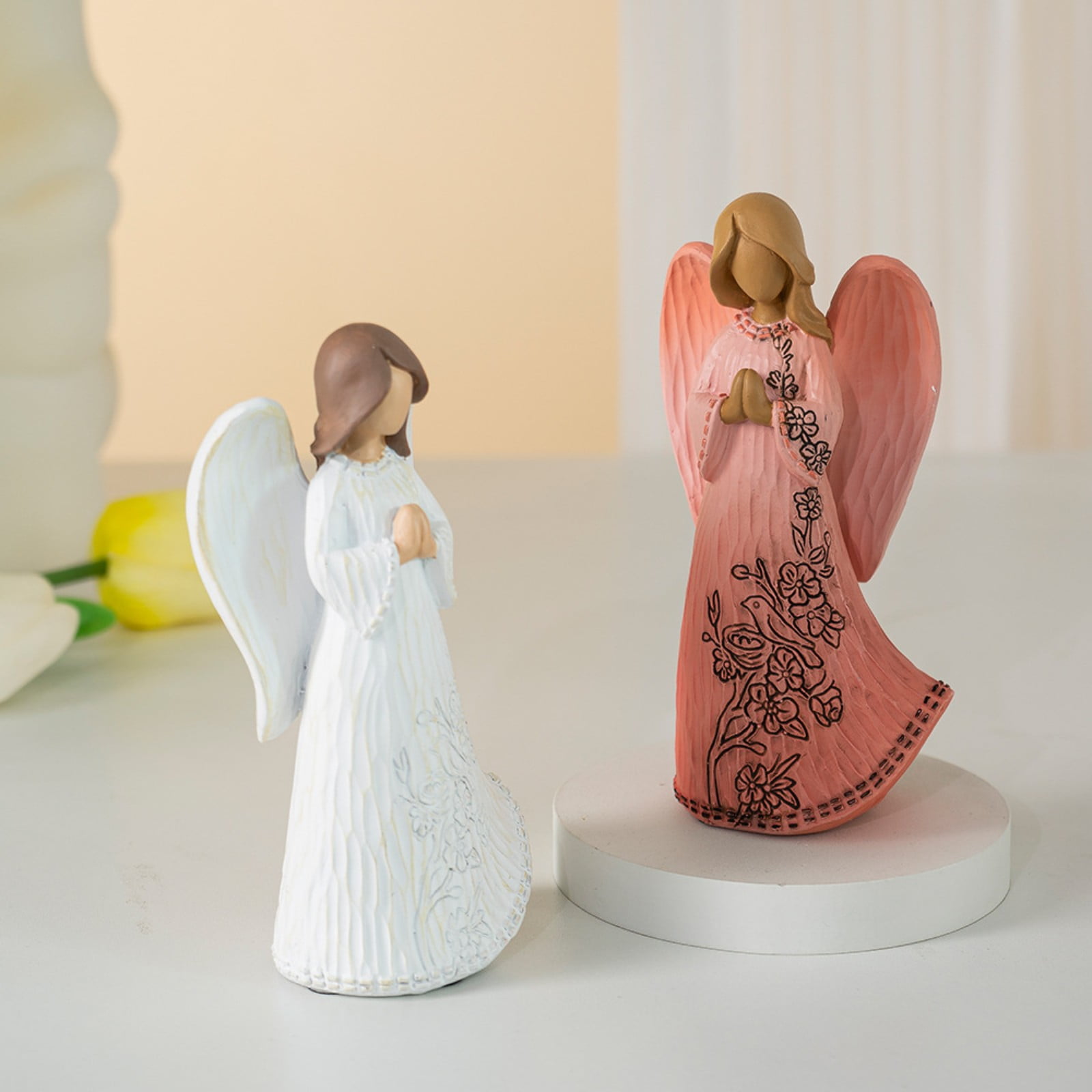Angel Statue - Sympathy & Remembrance Gift | Hand-Painted Resin Flower ...