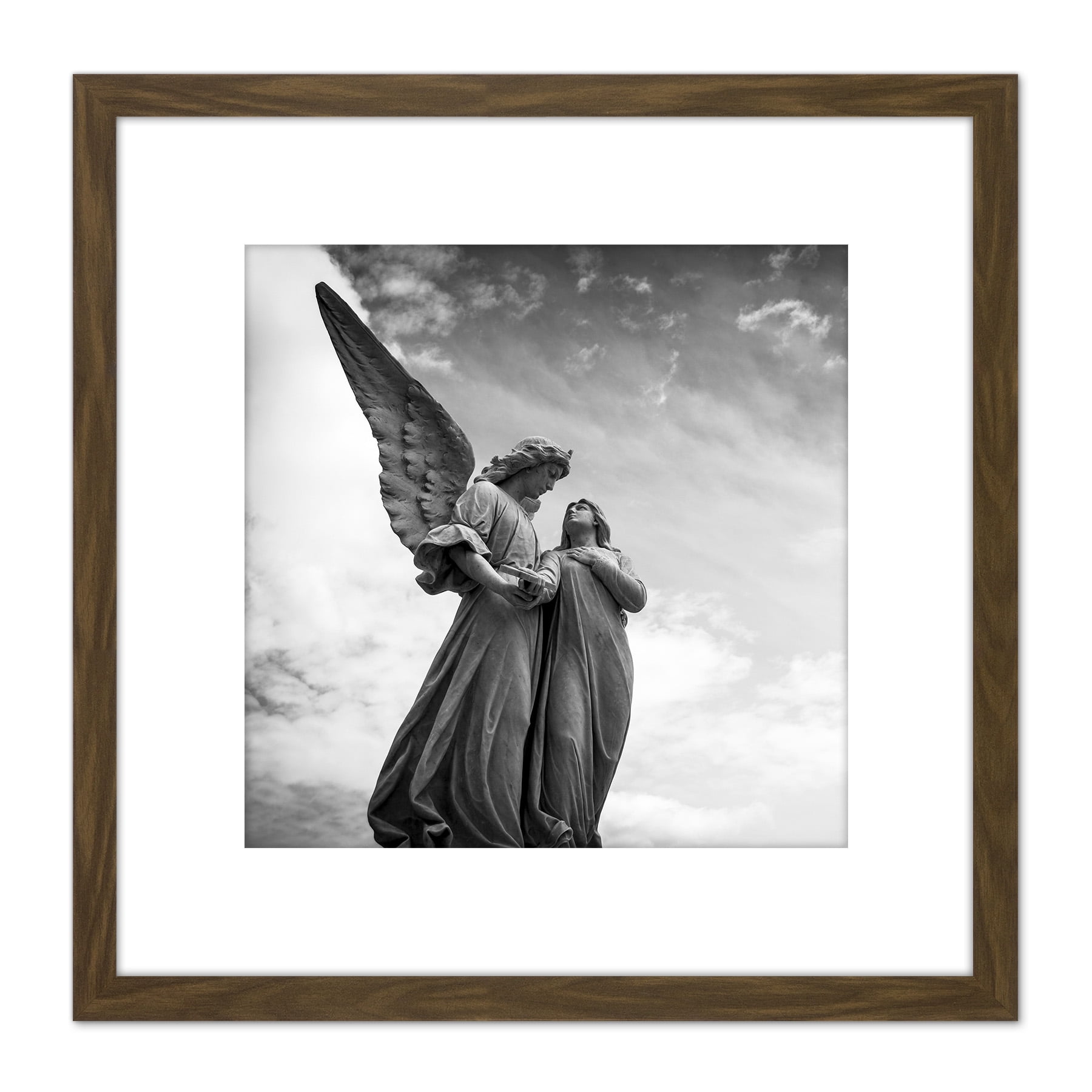 Angel Statues Black White Photo 8X8 Inch Square Wooden Framed Wall Art ...