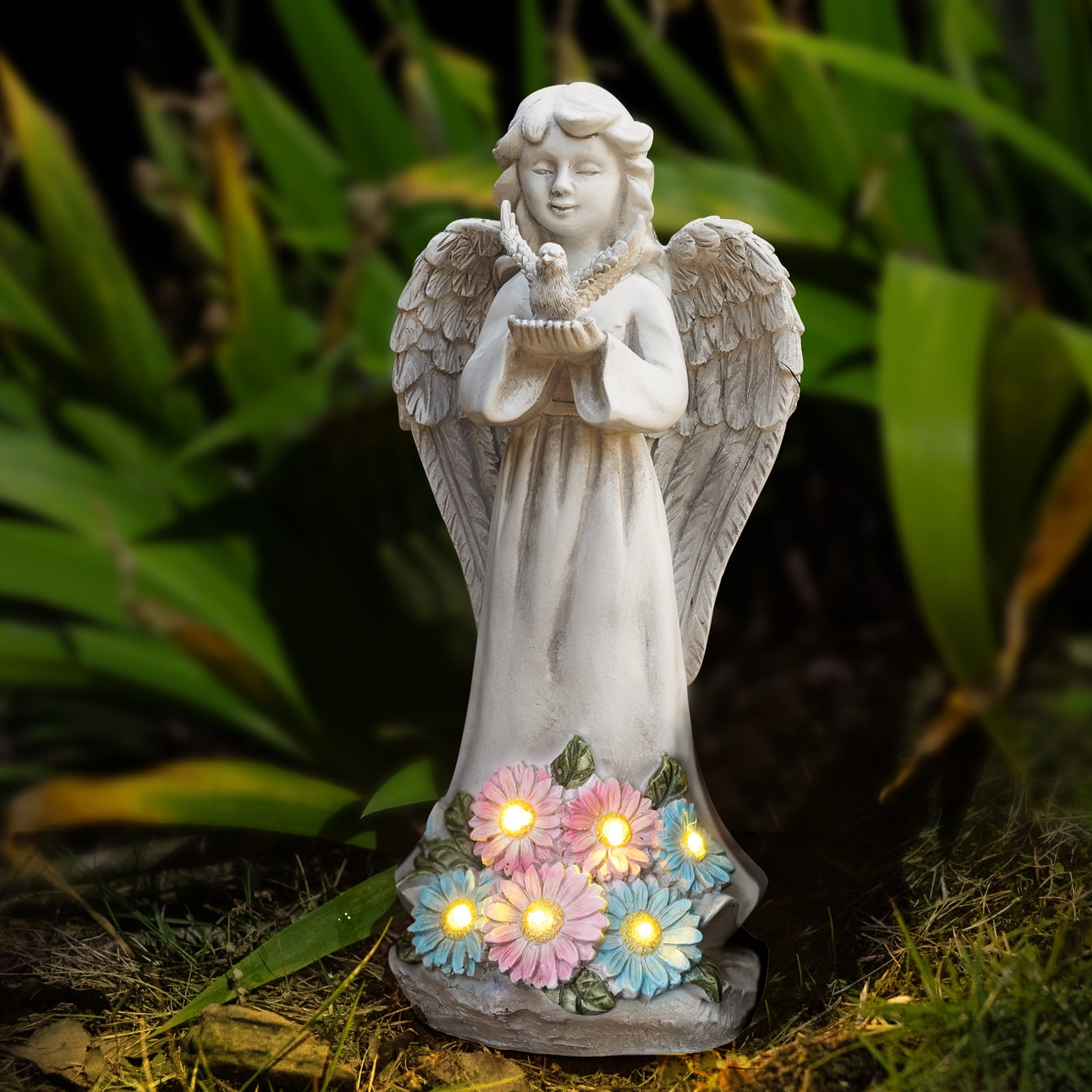 Outdoor Angel Statues with Solar LED Lights, Resin Garden Decor for ...