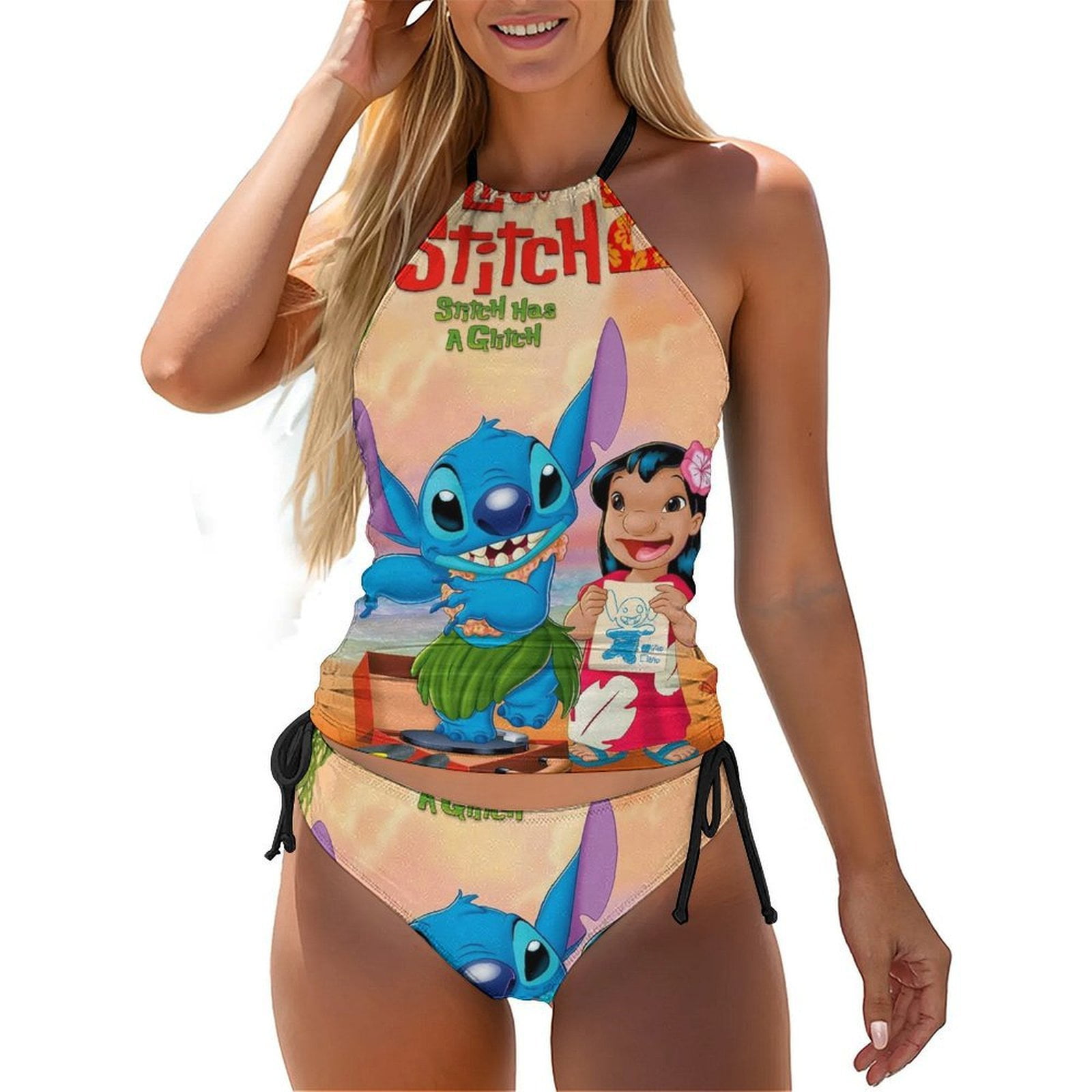 Angel & Stitch - Stitch Has A Glitch Women's Tankini Sets Two Piece Swimsuit Halter Neck Sexy ...