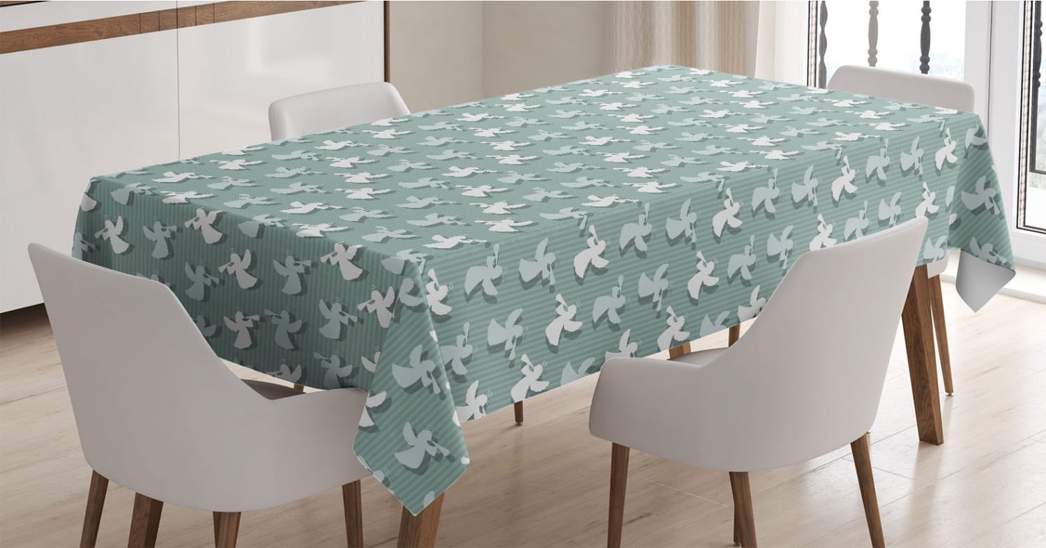 Angel Tablecloth, Christmas Angels Silhouettes on Striped Background ...