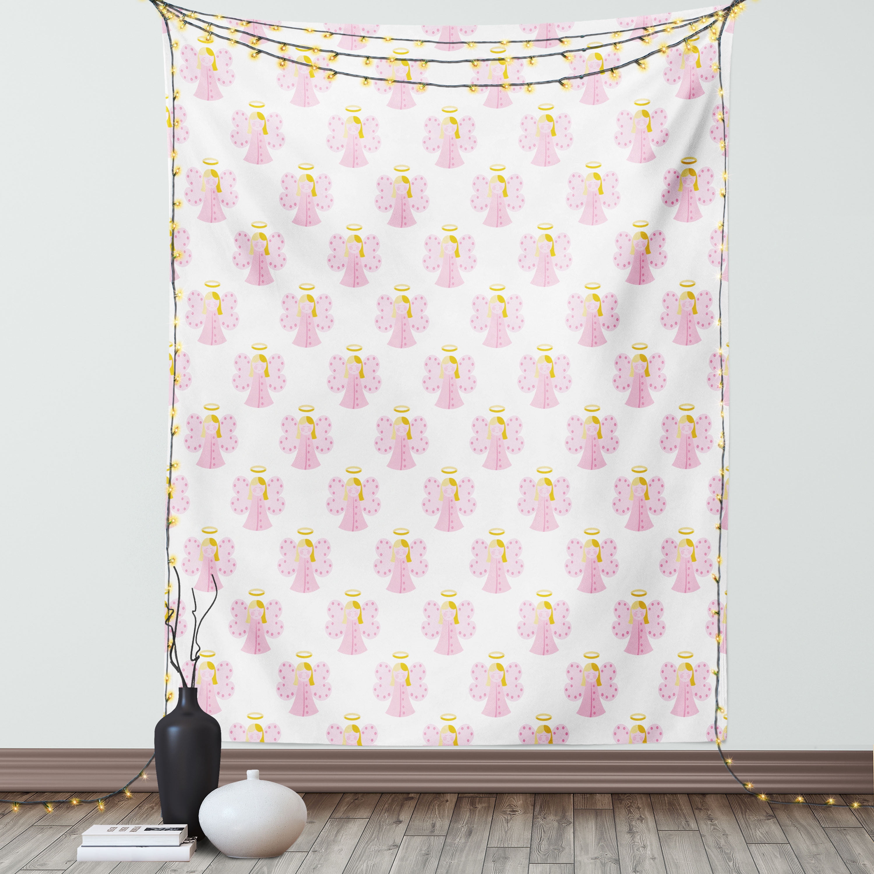 Angel Tapestry, Cute Angels Spiritual Wing Girl with Halo Fairy Tale ...