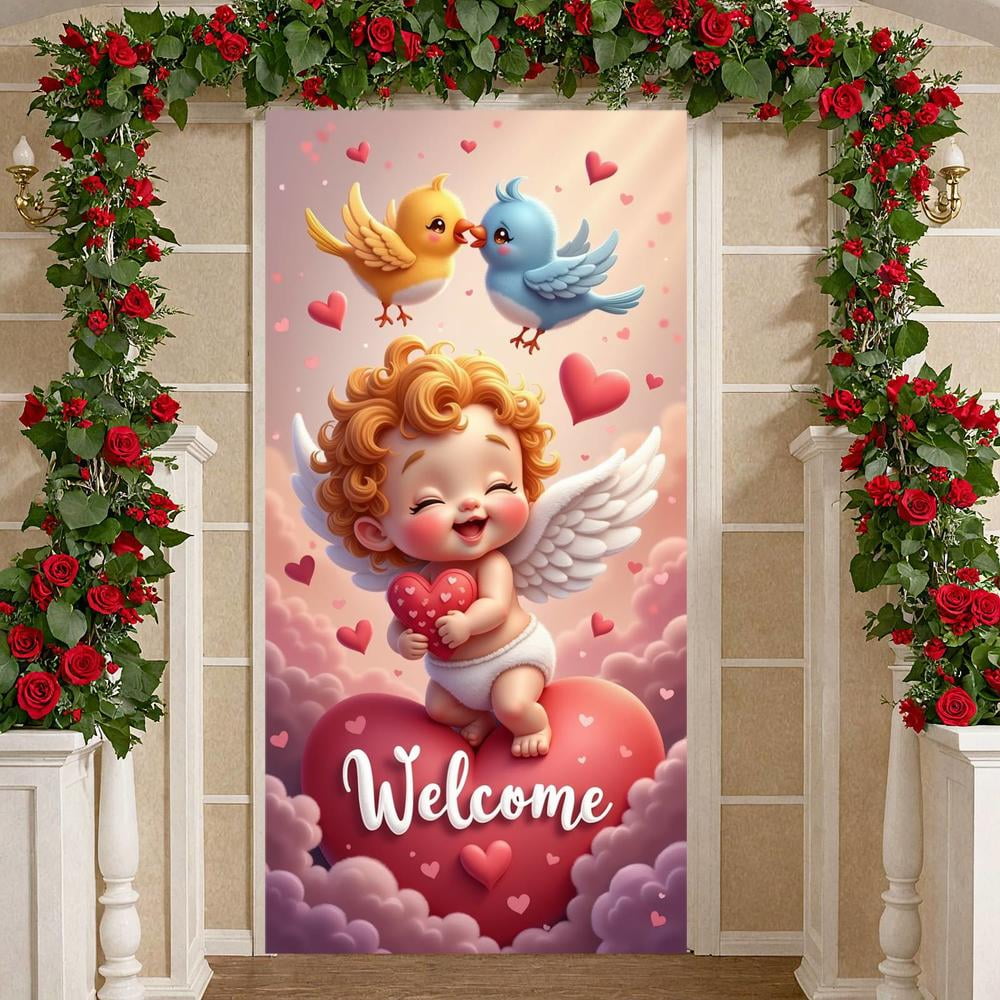 Angel Theme Welcome Banner Heart Pattern Love Display Rose Decor ...