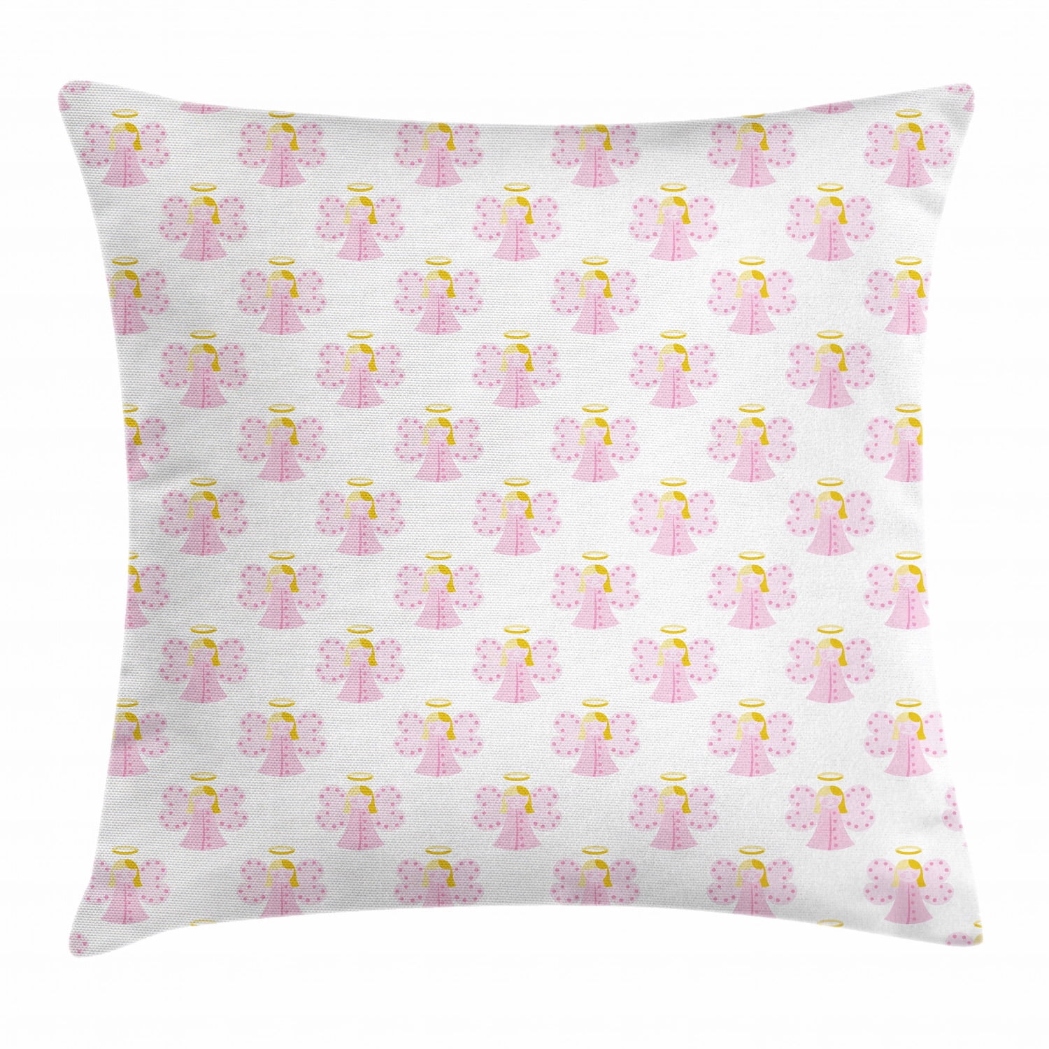 Angel Throw Pillow Cushion Cover, Cute Angels Spiritual Wing Girl with ...