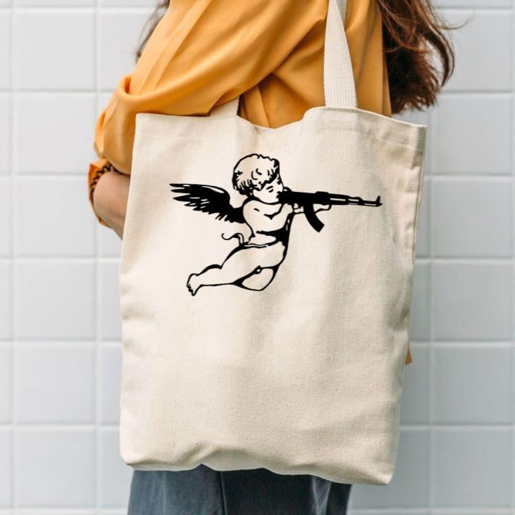 Angel Tote Bag - Machine Gun - Baby Angel - Tumblr Clothing - Aesthetic ...