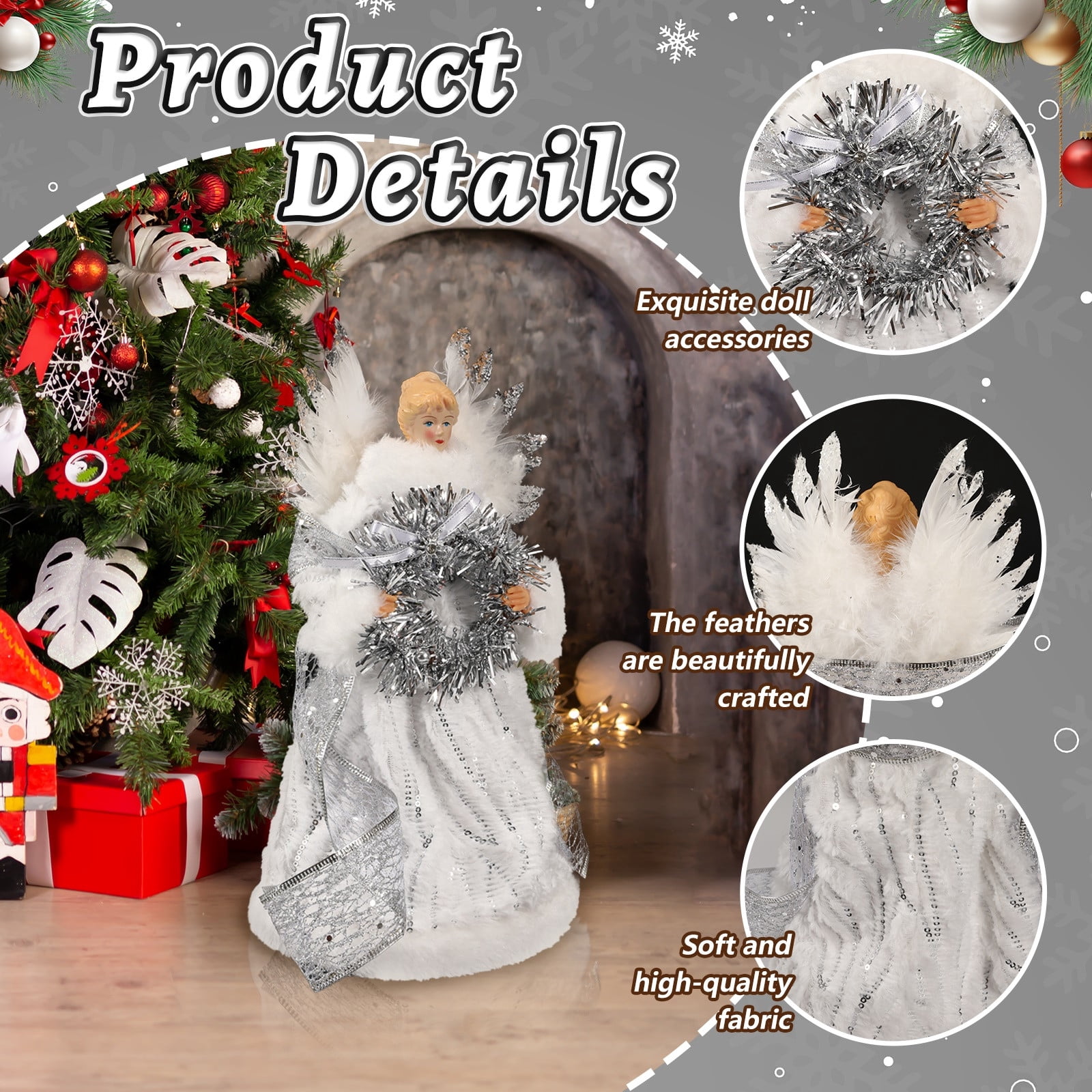 Angel Tree Topper,Christmas Tree Topper,7.9x13x6.7",Feather Angel Tree ...