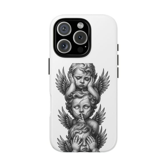Angel Trio Phone Case Gothic Black White Art for iPhone 17 11 12 13 14 ...