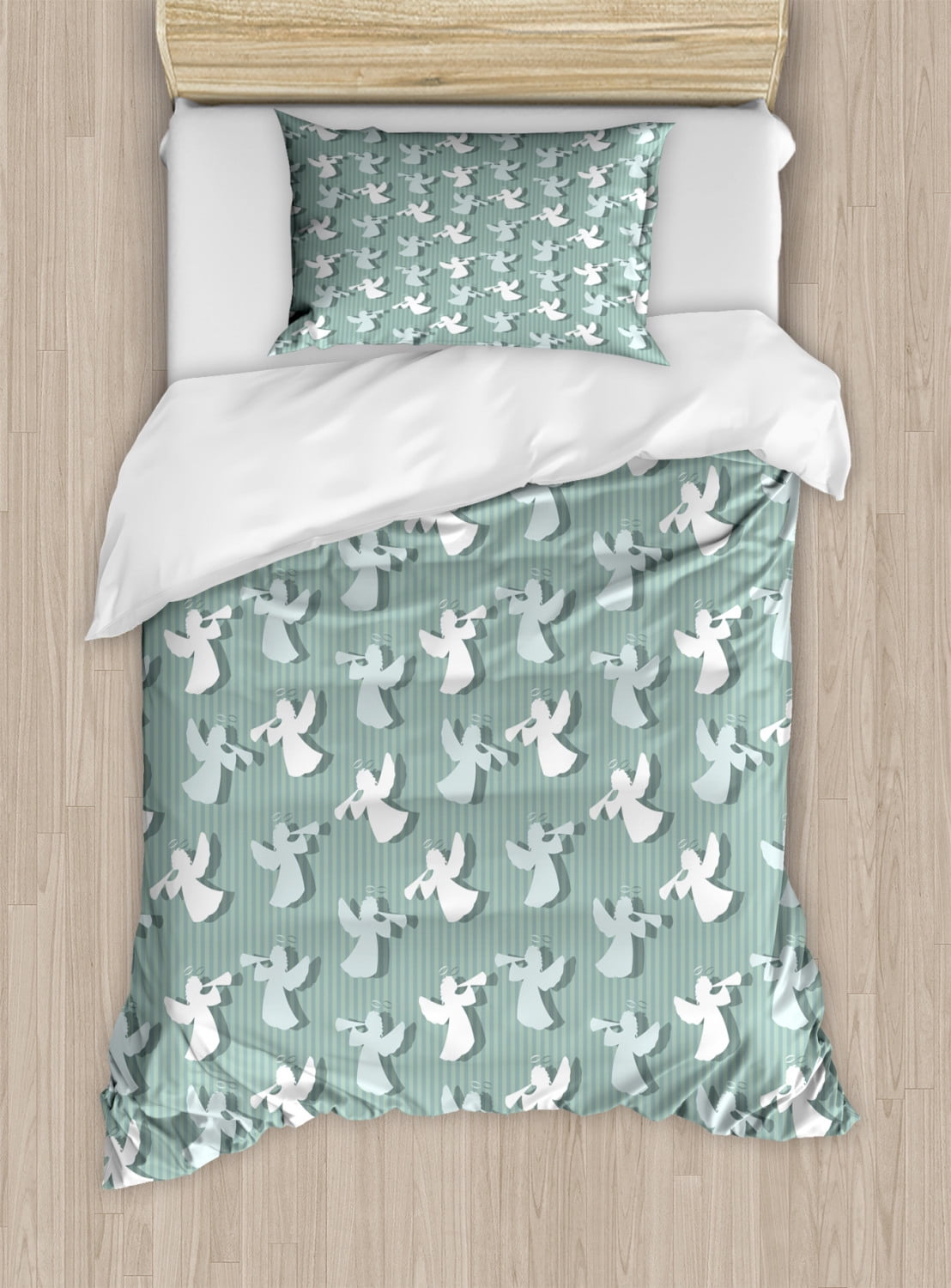 Angel Twin Size Duvet Cover Set, Christmas Angels Silhouettes on ...