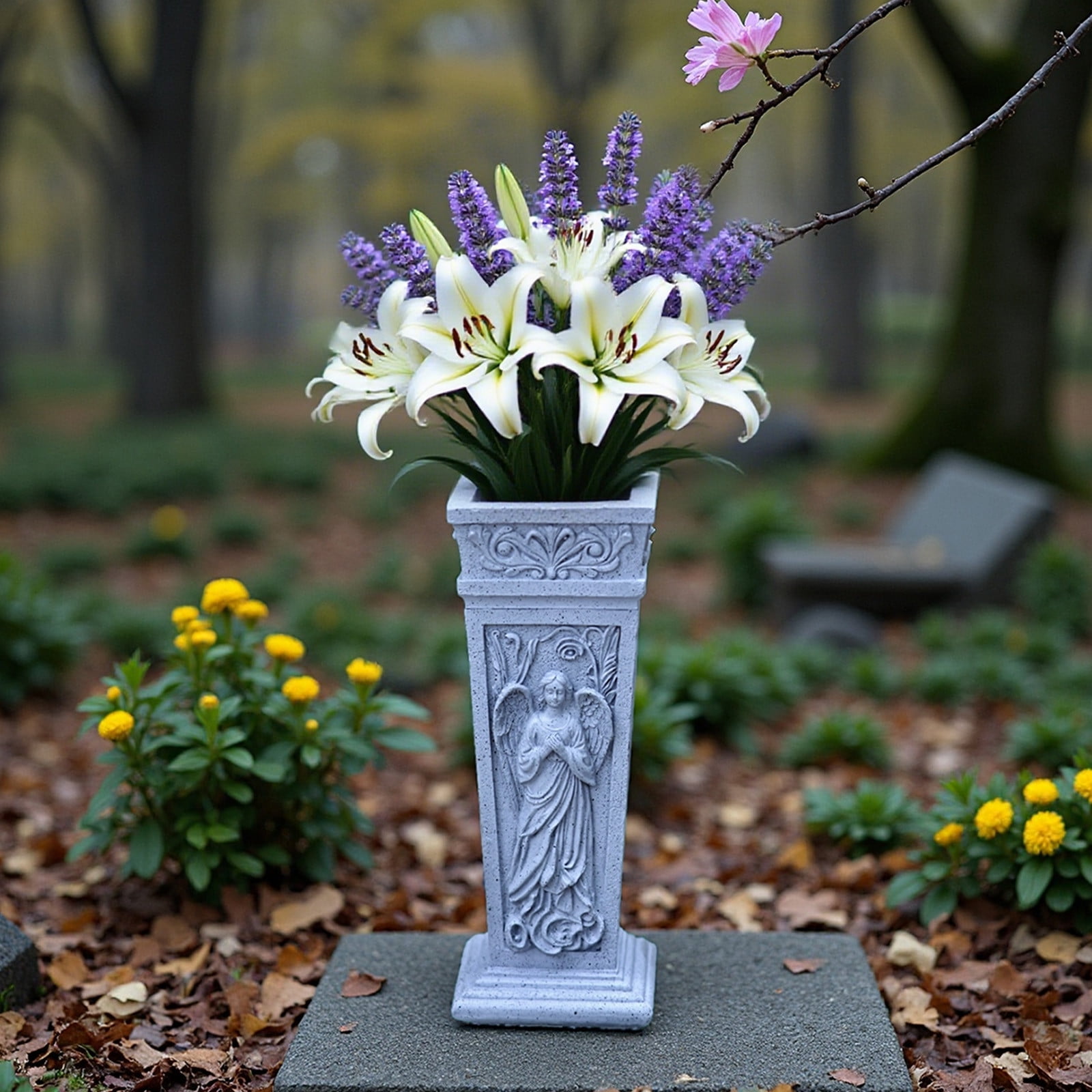 Angel Vase Floor Insert, Gray Resin Garden Memorial Statue, Creative ...