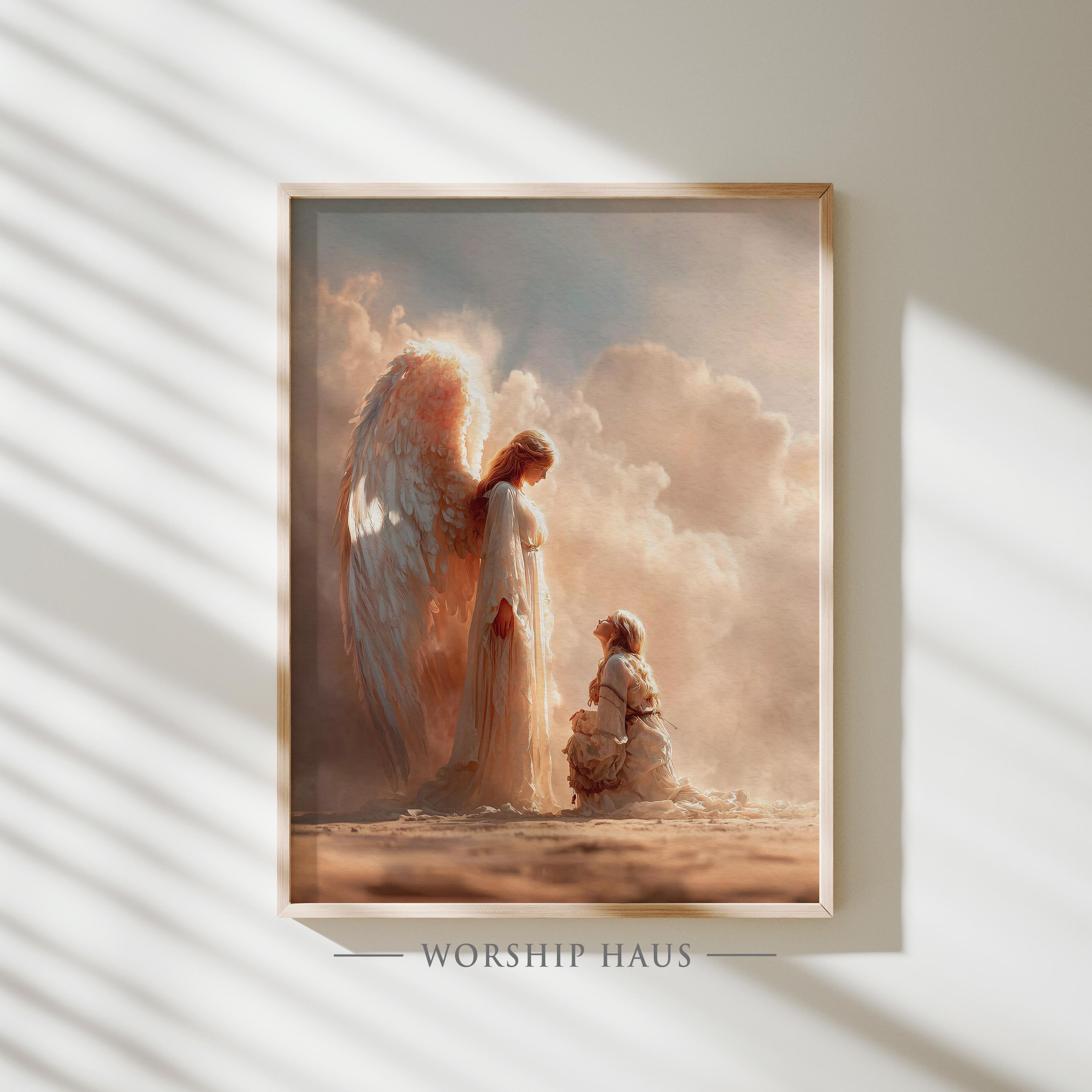 Angel Watching Over Child - Serene Wall Art, Heavenly Guardian ...