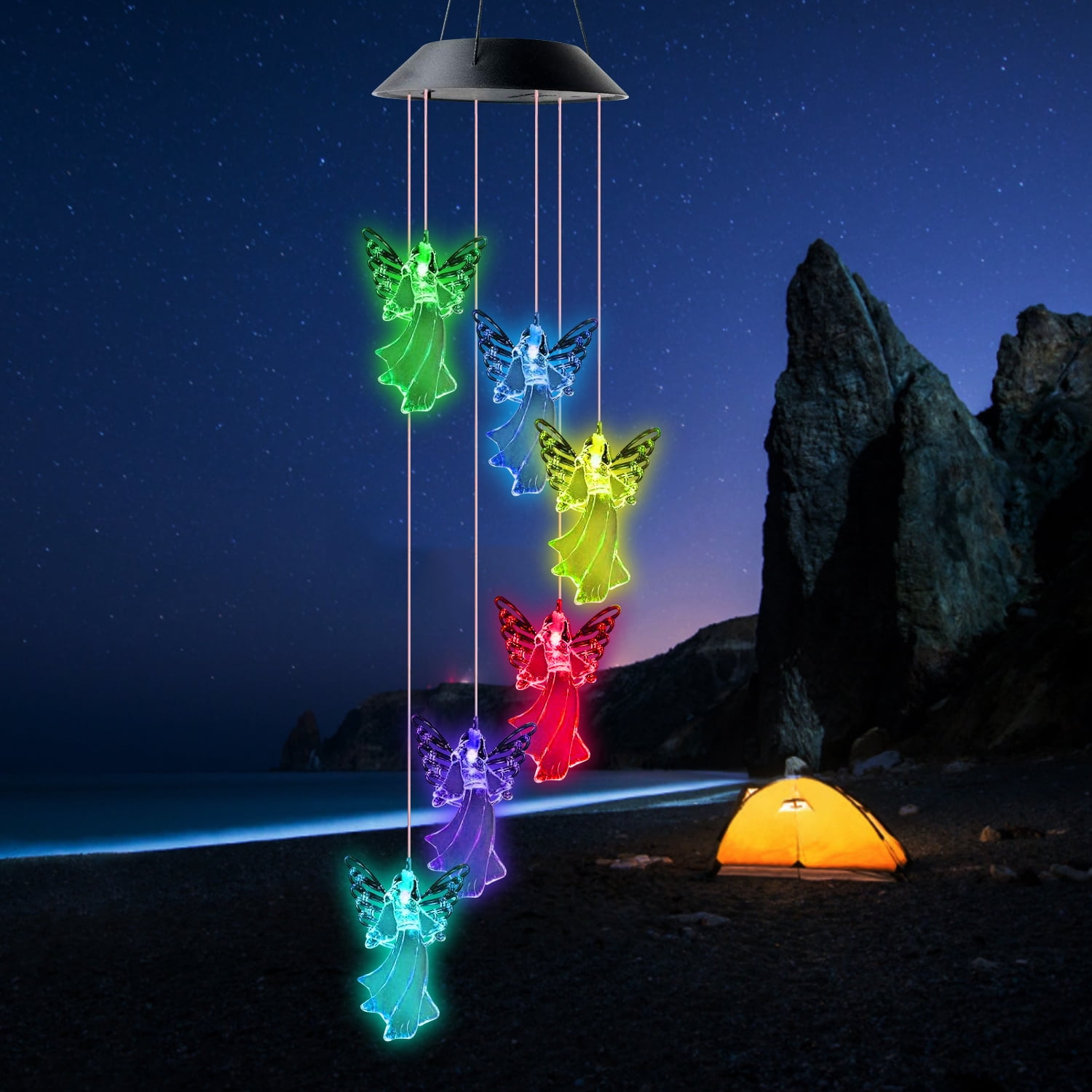 TiokMc Solar Angel Wind Chimes, Color Changing LED Lights, Outdoor ...