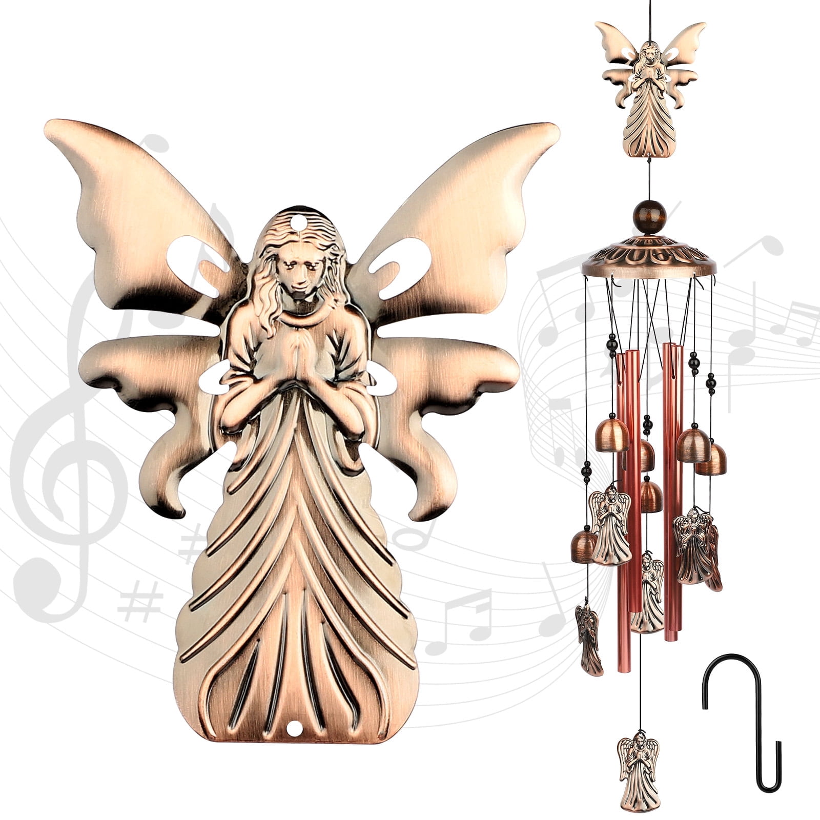 Angel Wind Chimes Outdoor, DISEN 36'' Memorial Retro Brass Wind Bells ...