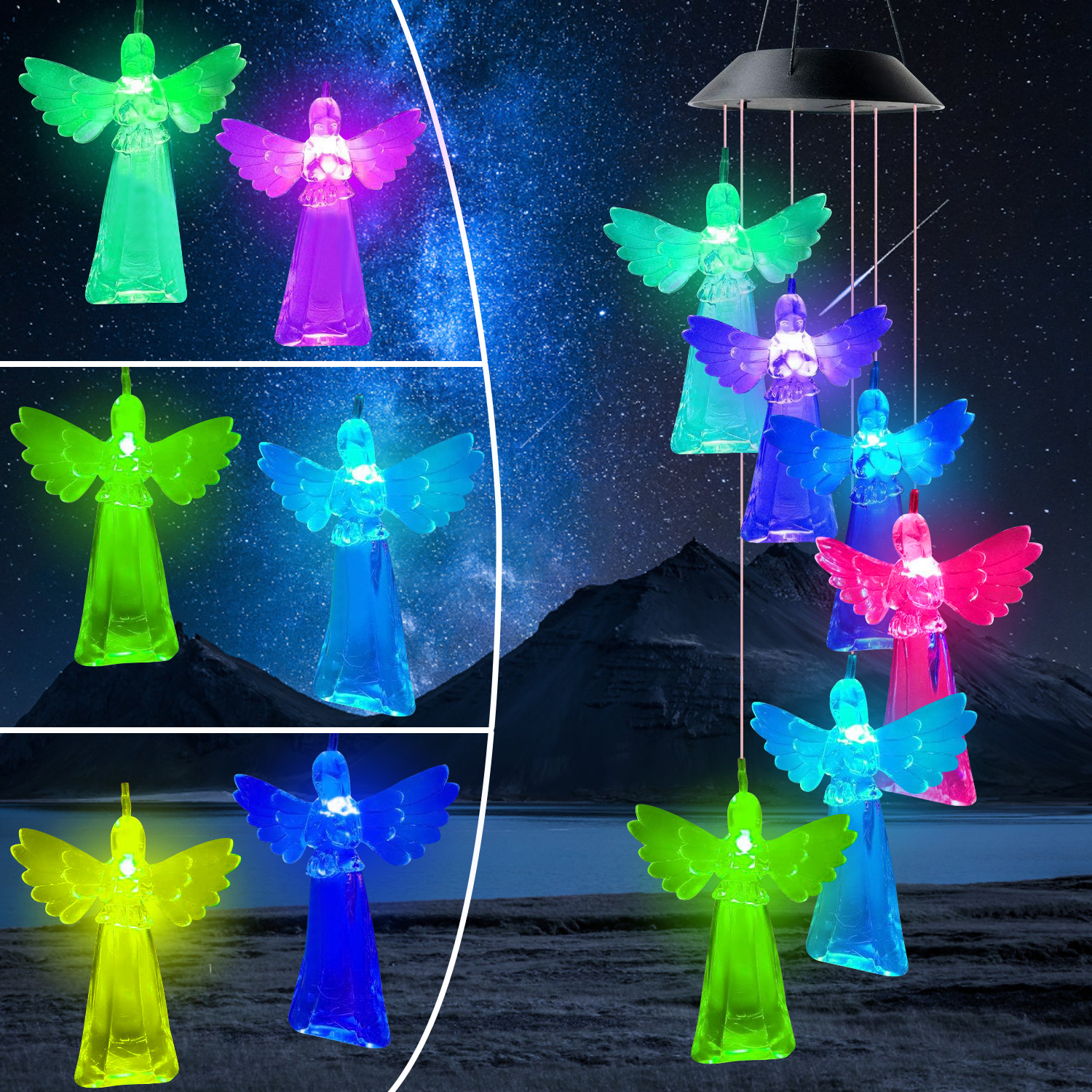 Angel Wind Chimes, Outdoor Solar Garden Lights, Mobile Wind Chime Light ...