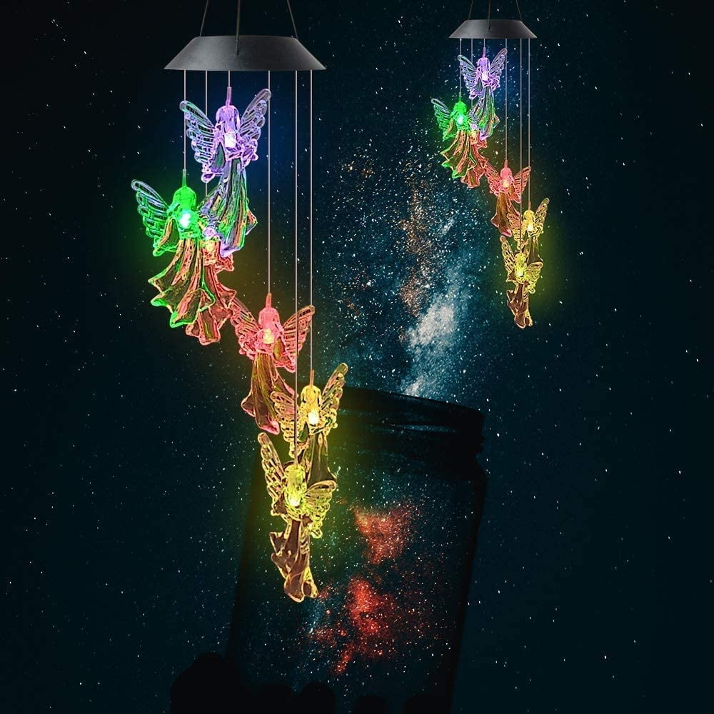 TiokMc Solar Angel Wind Chimes - Color Changing LED Outdoor Hanging ...