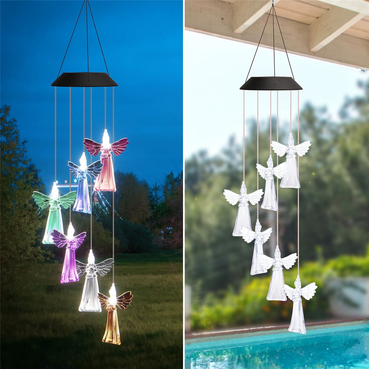 GOODWORLD Angel Wind Chimes, Solar Angel Wind Chimes, Angel Hummingbird ...