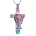 Angel Wing Cross Cremation Urn Necklace for Human Ashes Pet Memorial ...