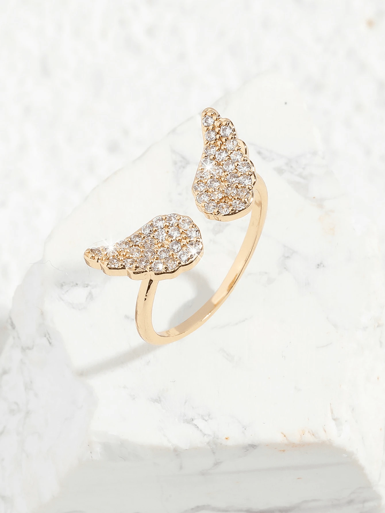 Angel Wing Cubic Zirconia Open Ring In Yellow Gold Tone For Women ...